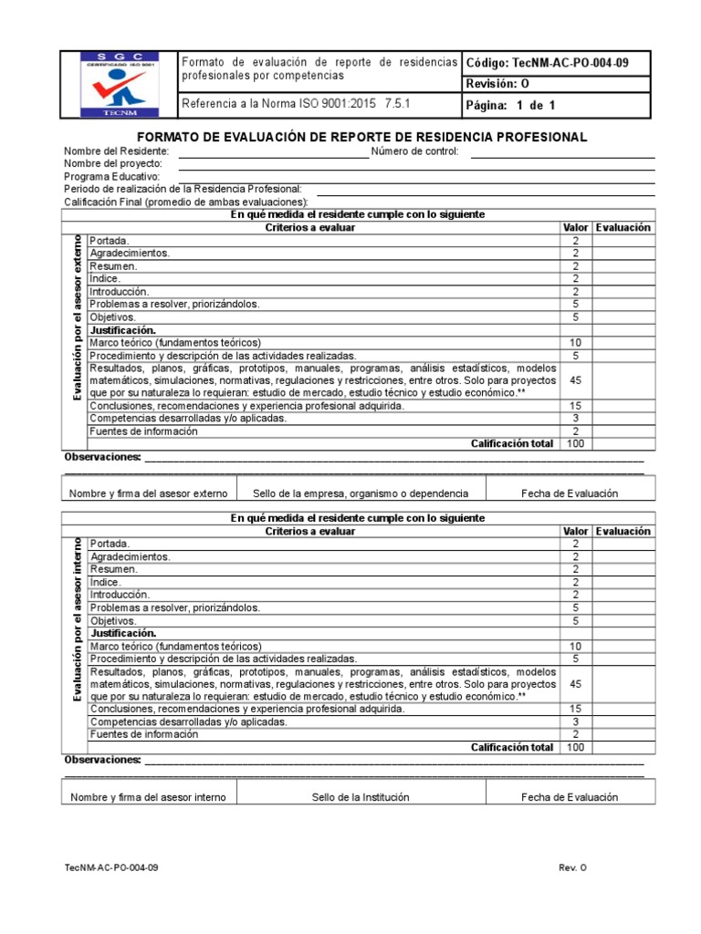 TecNM-AC-PO-004-09 FORMATO DE EVALUACIÓN DE REPORTE DE RESIDENCIA PROFESIONAL | PDF | Simulación ...