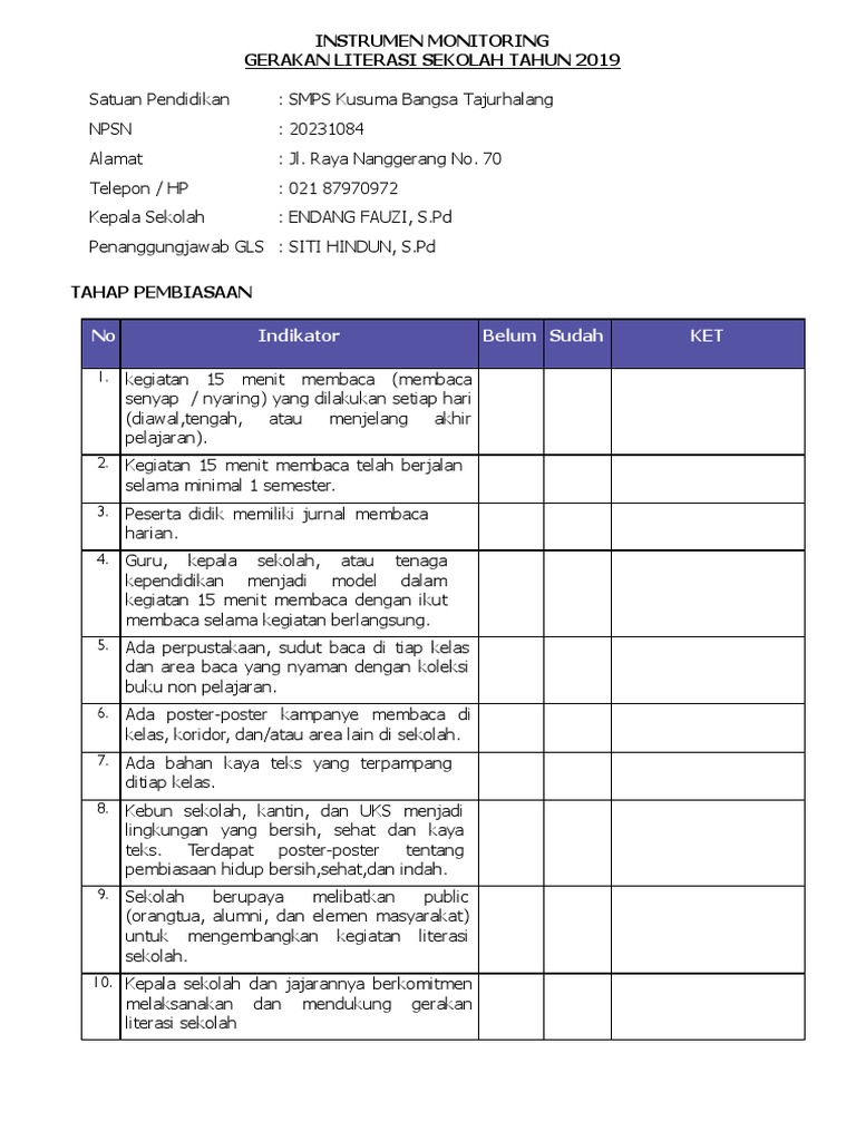 Instrumen Monev Gls | PDF