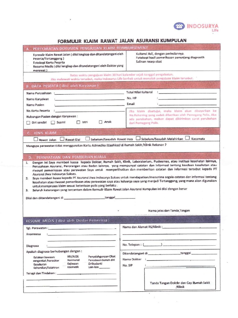 Formulir Klaim Rawat Jalan Asuransi Admedika | PDF