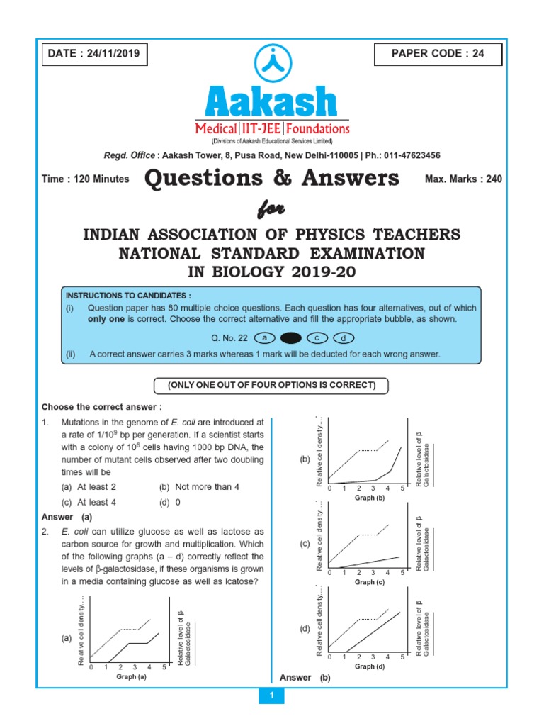 NSEB Biology 2019 Question Paper | PDF | Neuron | Genetic Linkage