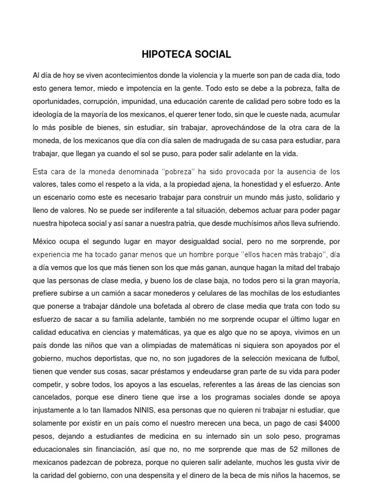 Hipoteca Social | PDF | Pobreza | Pobreza e indigencia