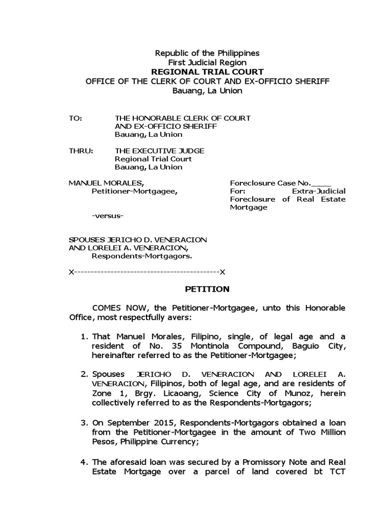 Foreclosure Petition | PDF | Mortgage Law | Foreclosure