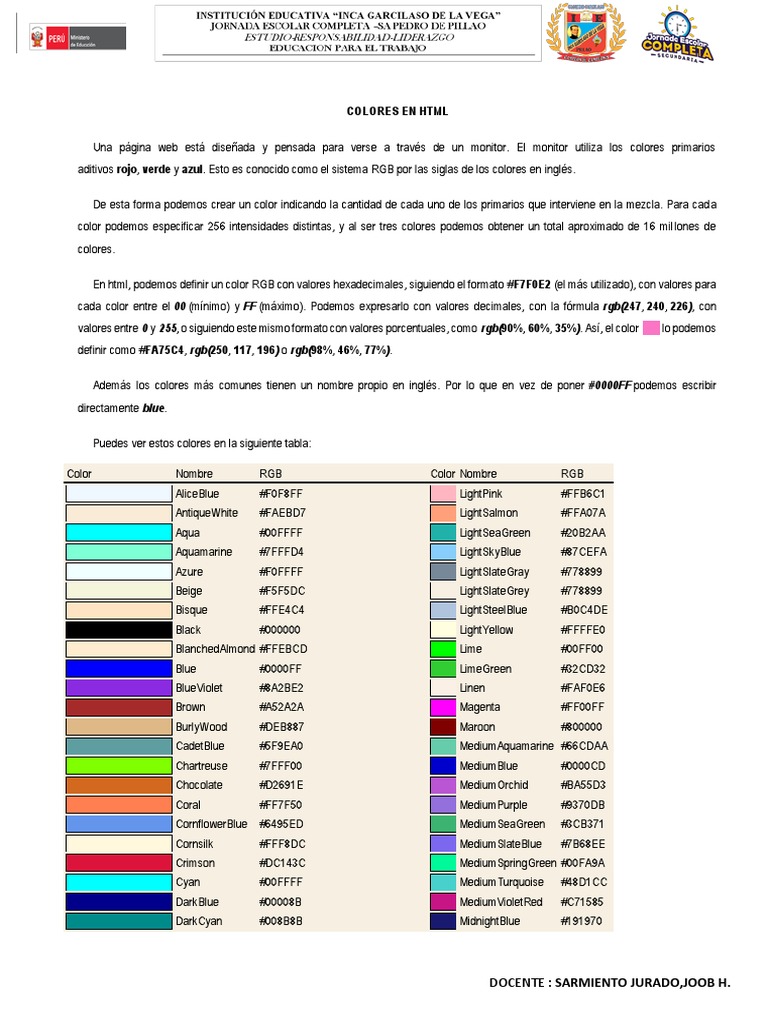 Colores en HTML PDF | PDF | Modelo de color Rgb | Color