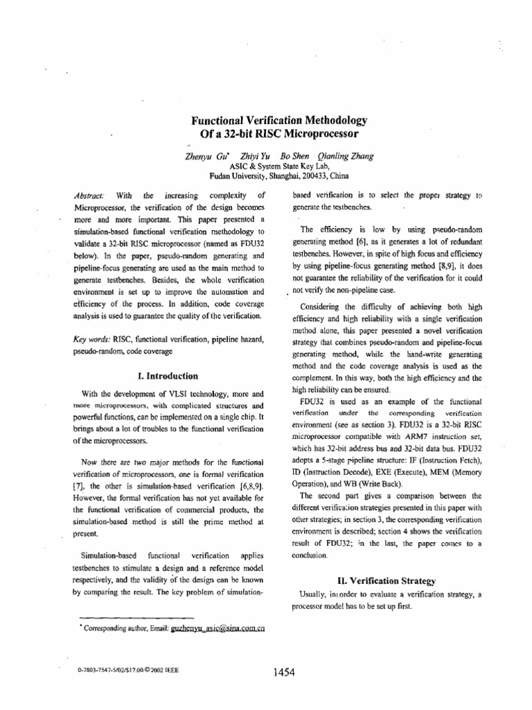Functional Verification Methodology of A 32bit Risc Microprocess PDF | PDF | Formal Verification ...