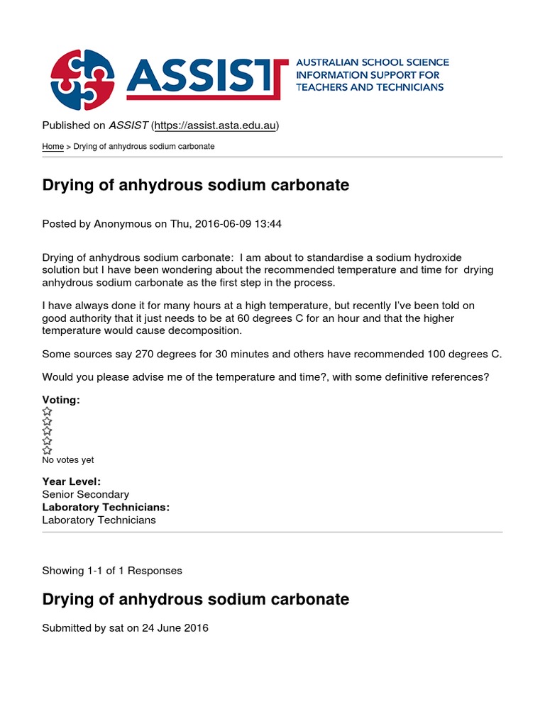 ASSIST - Drying of Anhydrous Sodium Carbonate - 2019-02-22 | PDF ...