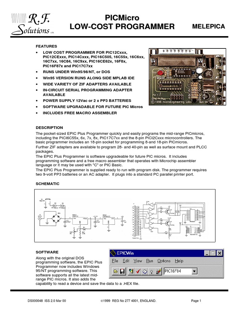 Low-Cost Programmer for PIC Microcontrollers: Features and Specifications of the PICMicro LOW ...