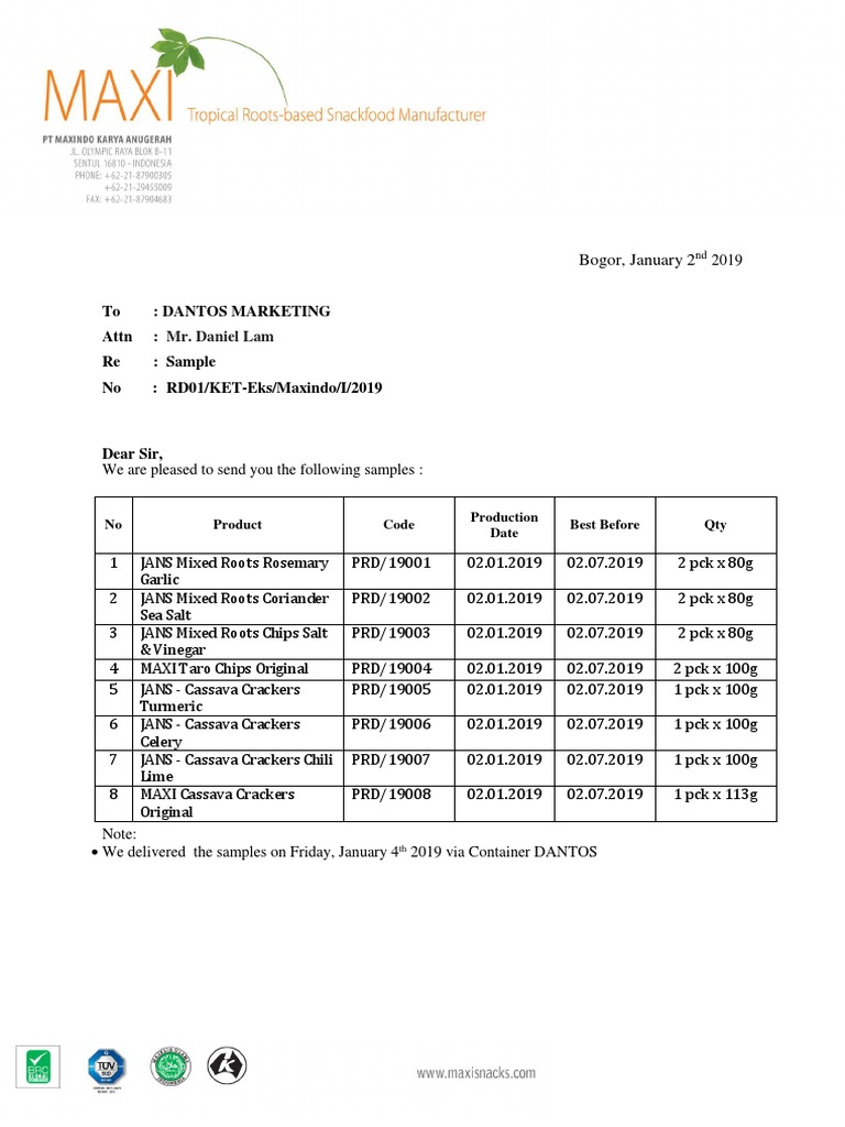 Surat Sample Tahun 2019 | PDF | Sweet Potato | Potato Chip