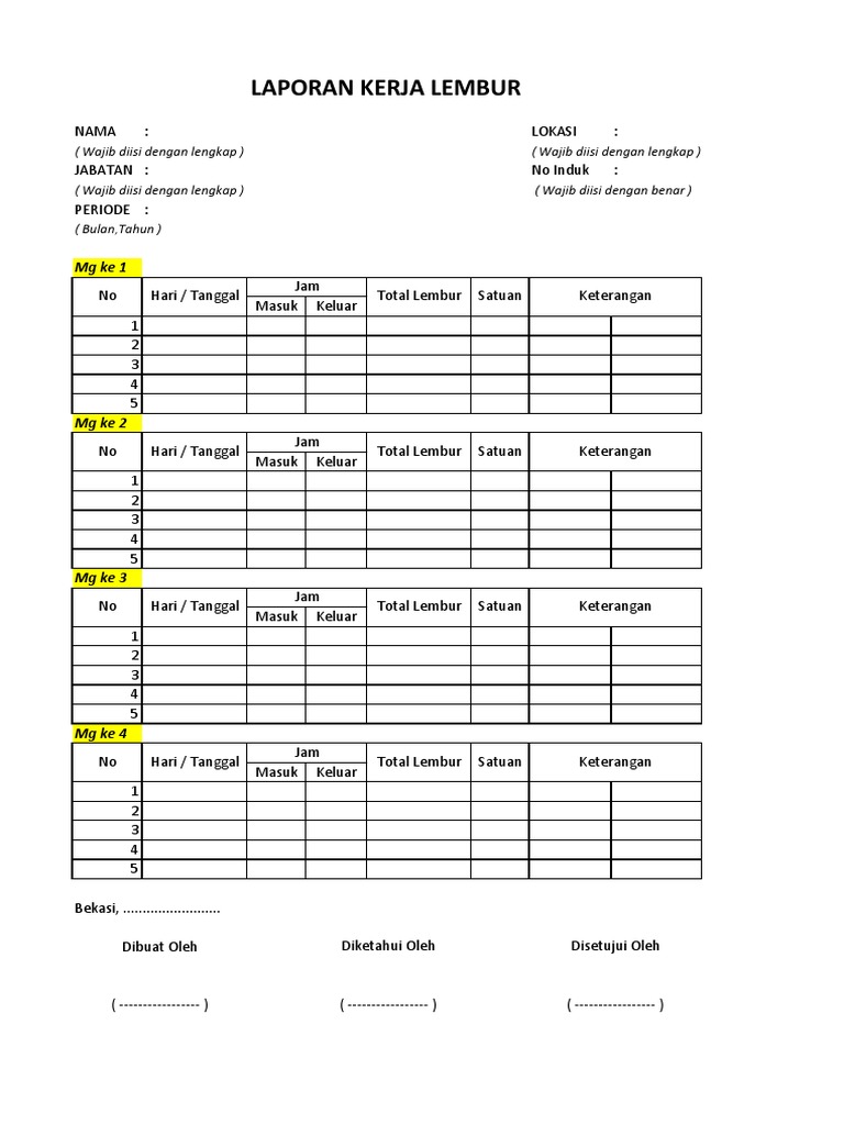 Laporan Lembur Bulanan | PDF