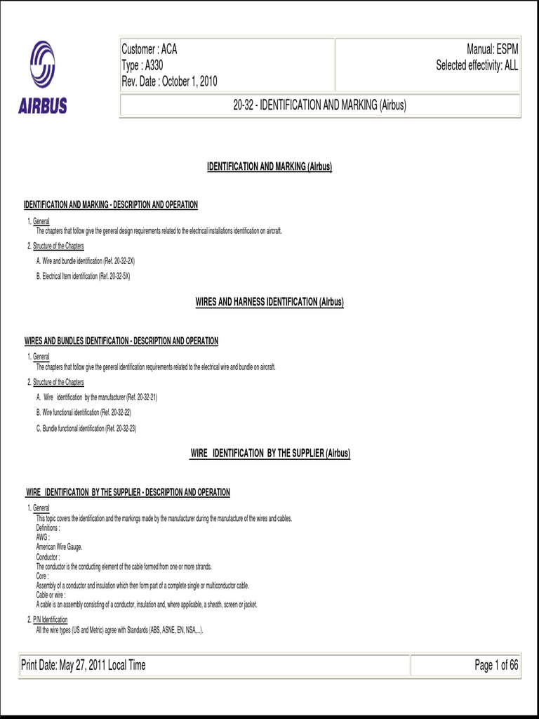 Wire Identification Airbus | PDF | Electrical Wiring | Electricity