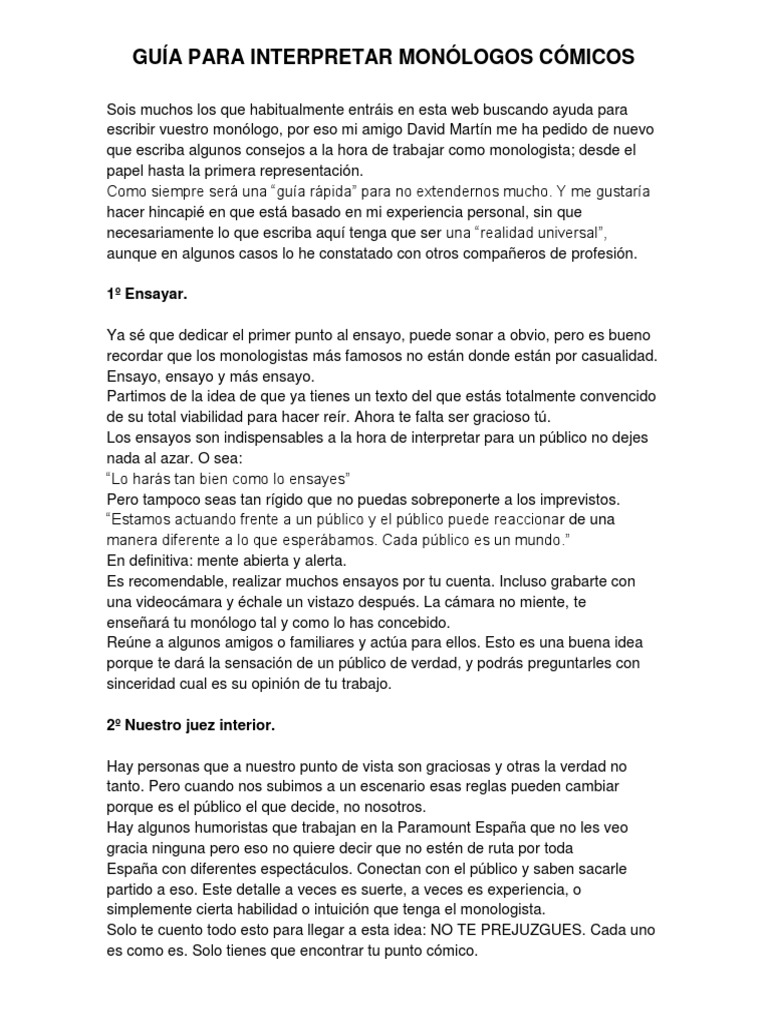 Guía para Monólogos Cómicos | PDF | Comedia | Comedia en vivo