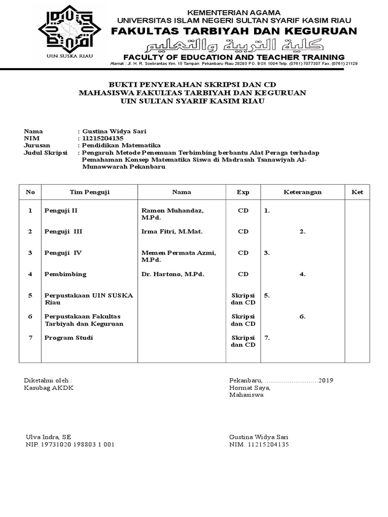 Blanko Bukti Penyerahan Skripsi & CD | PDF