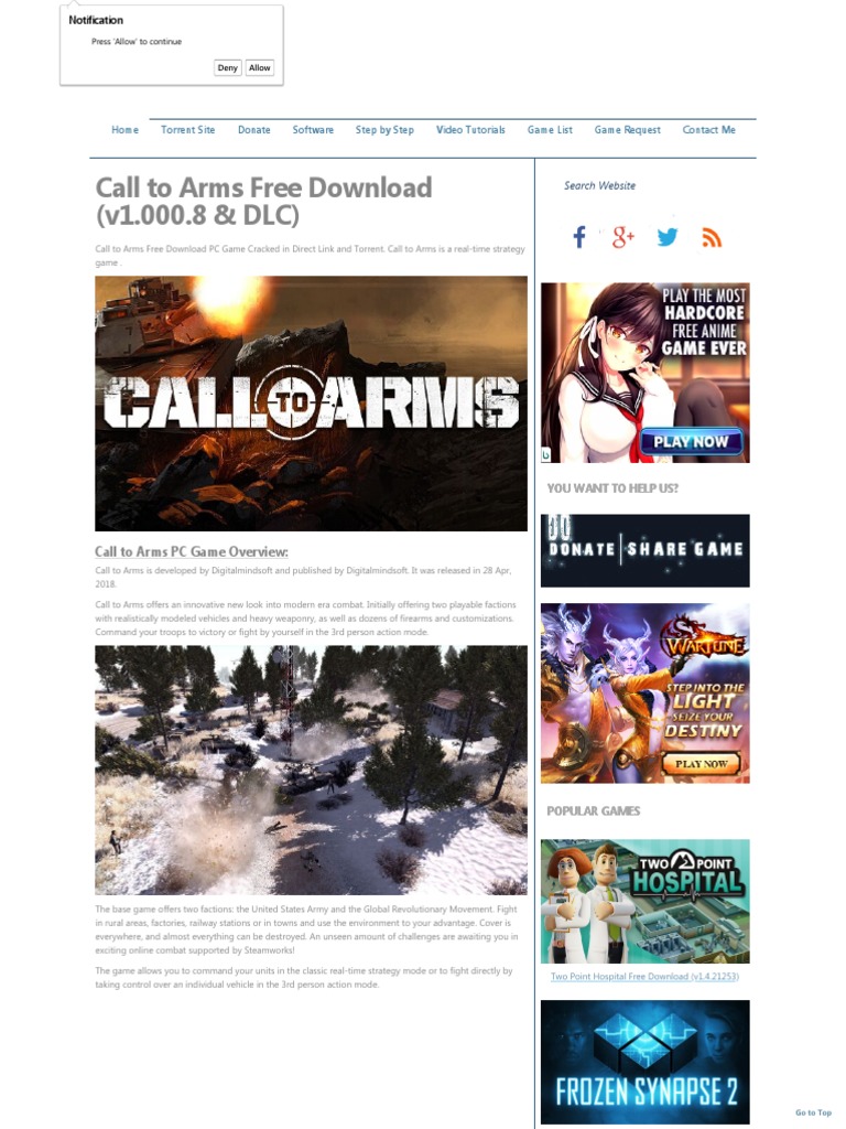 Call To Arms Free Download (v1.000.8 & DLC) IGGGAMES | PDF | Microsoft Windows | Computing Platforms