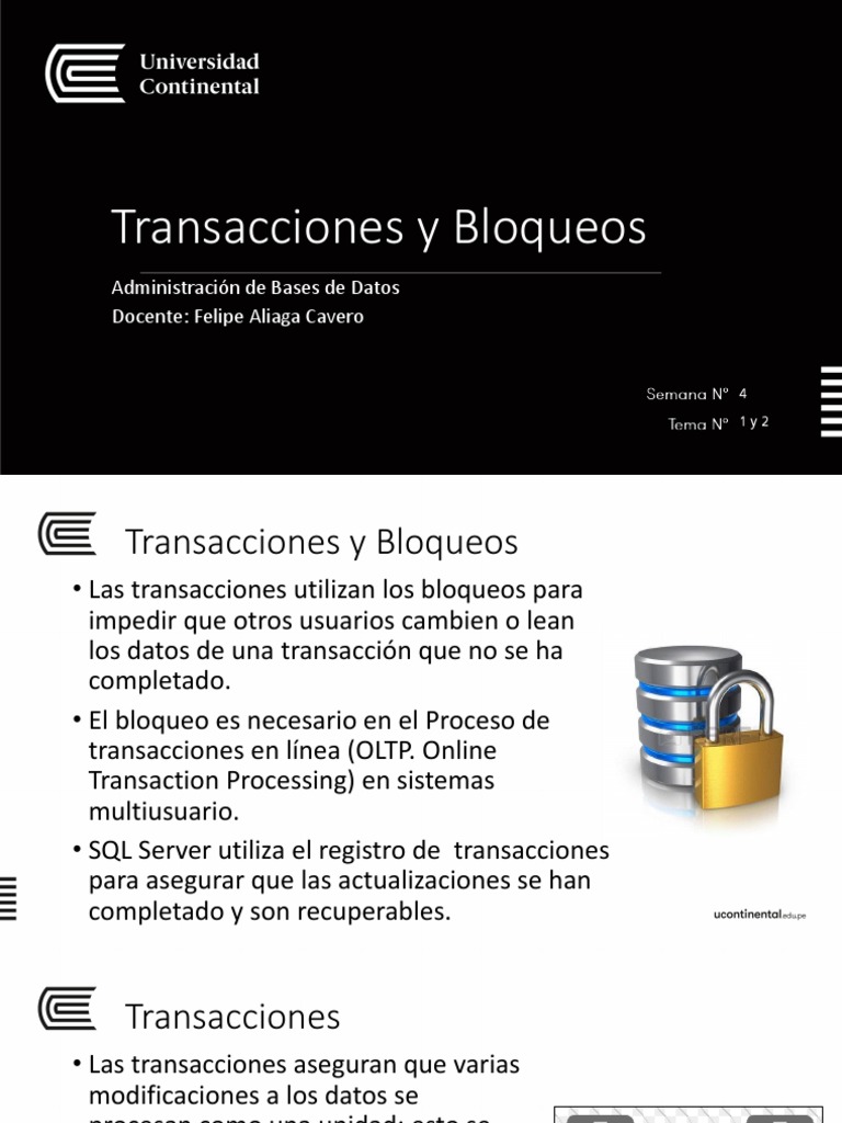 Administración de transacciones y bloqueos en SQL Server | PDF | Servidor SQL de Microsoft ...