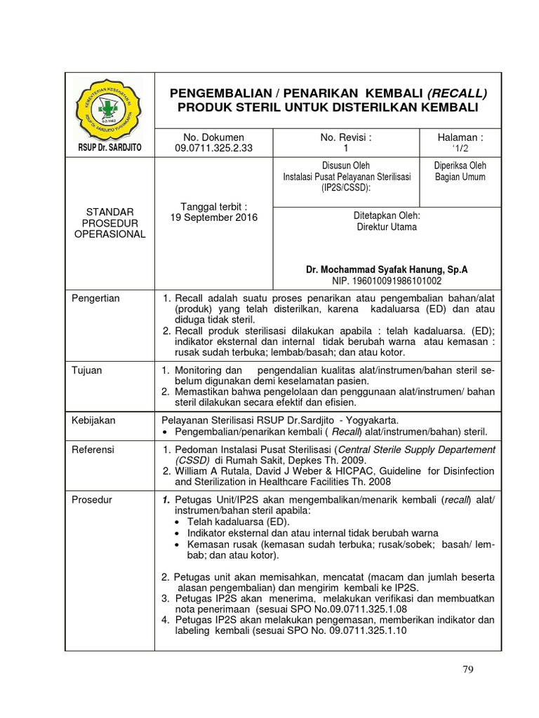 Prosedur Recall Produk Steril | PDF | Sains & Matematika | Teknologi ...