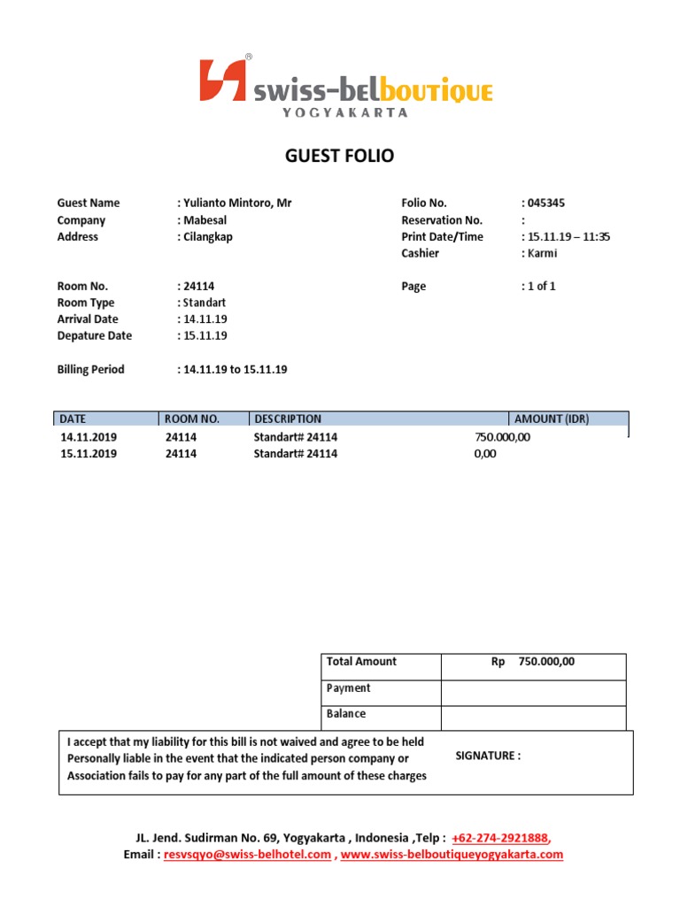 Hotel Guest Folio Summary | PDF | Invoice | Debits And Credits