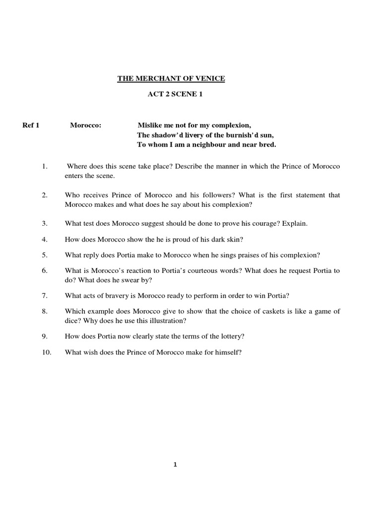 Act 2 Scenes 1-2 Overview and Questions | PDF | The Merchant Of Venice