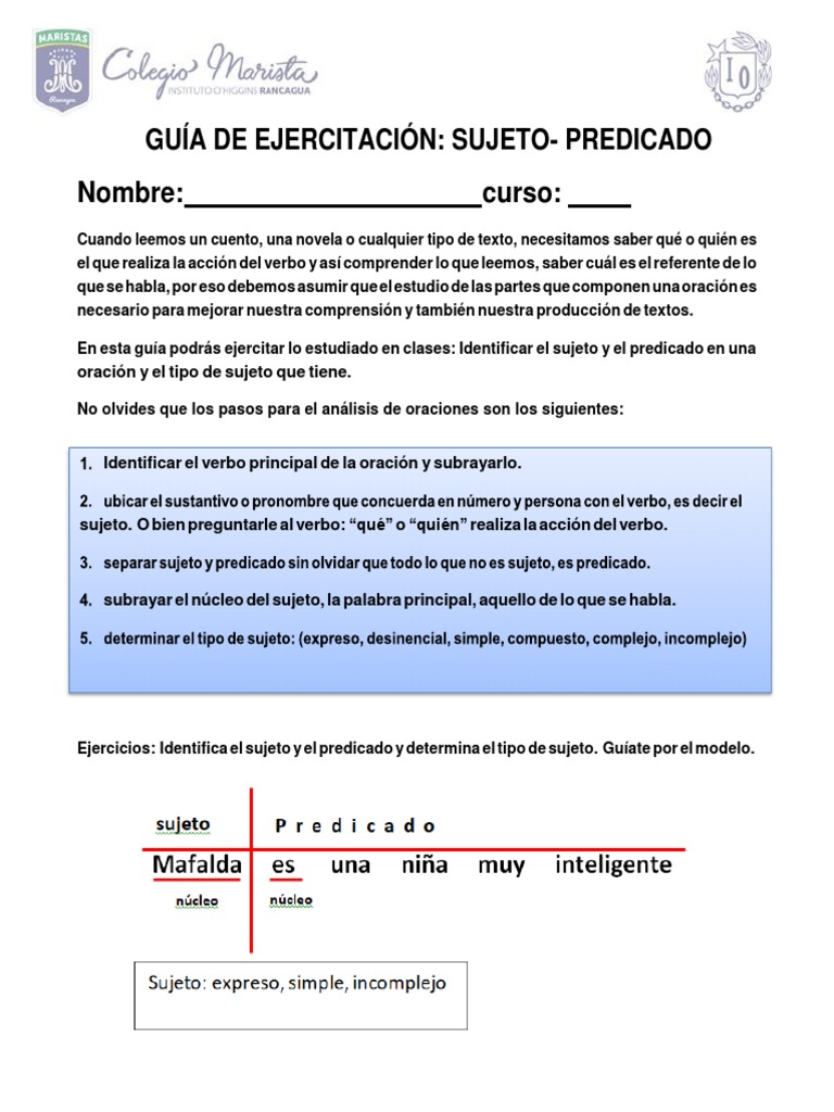 Sujeto y Predicado | PDF | Asunto (gramática) | Predicado (Gramática)