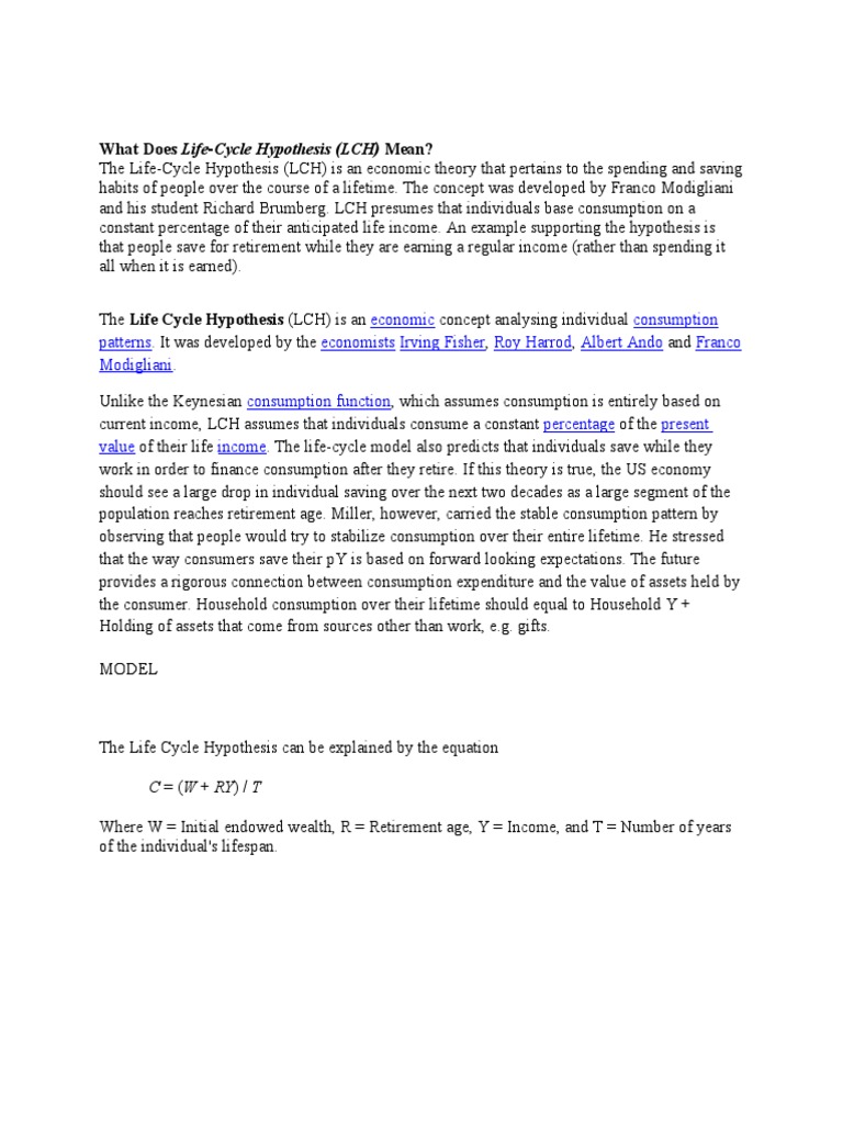 The Life Cycle Hypothesis | PDF | Consumption (Economics) | Market ...