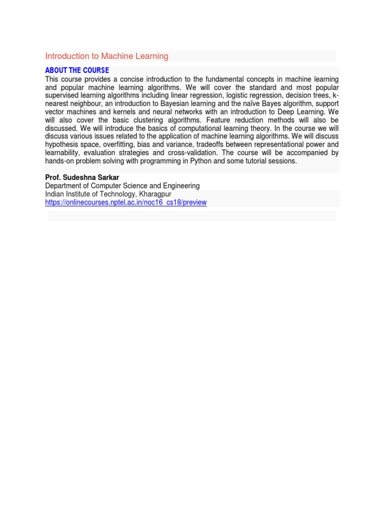 Nptel Mooc Cse 2016 | PDF | Object Oriented Programming | Machine Learning