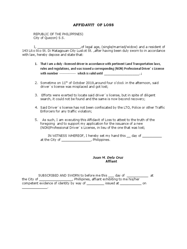 AFFIDAVIT of Loss SIM Card Format | PDF