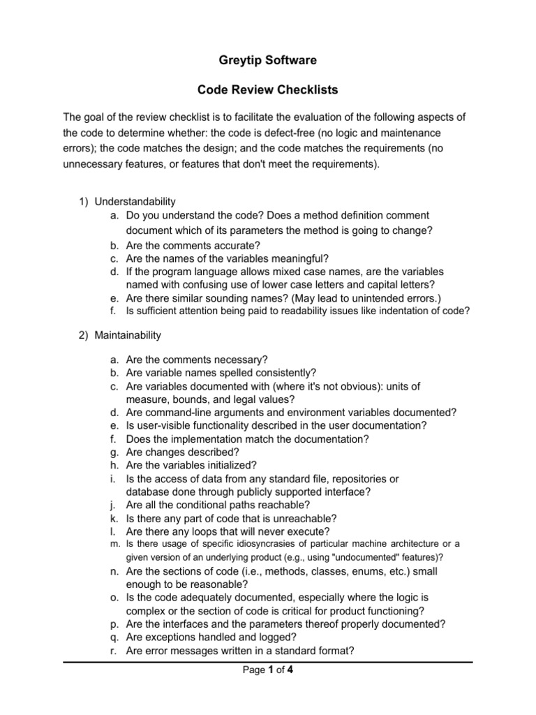Code Review Checklist | Download Free PDF | Method (Computer Programming) | Class (Computer ...
