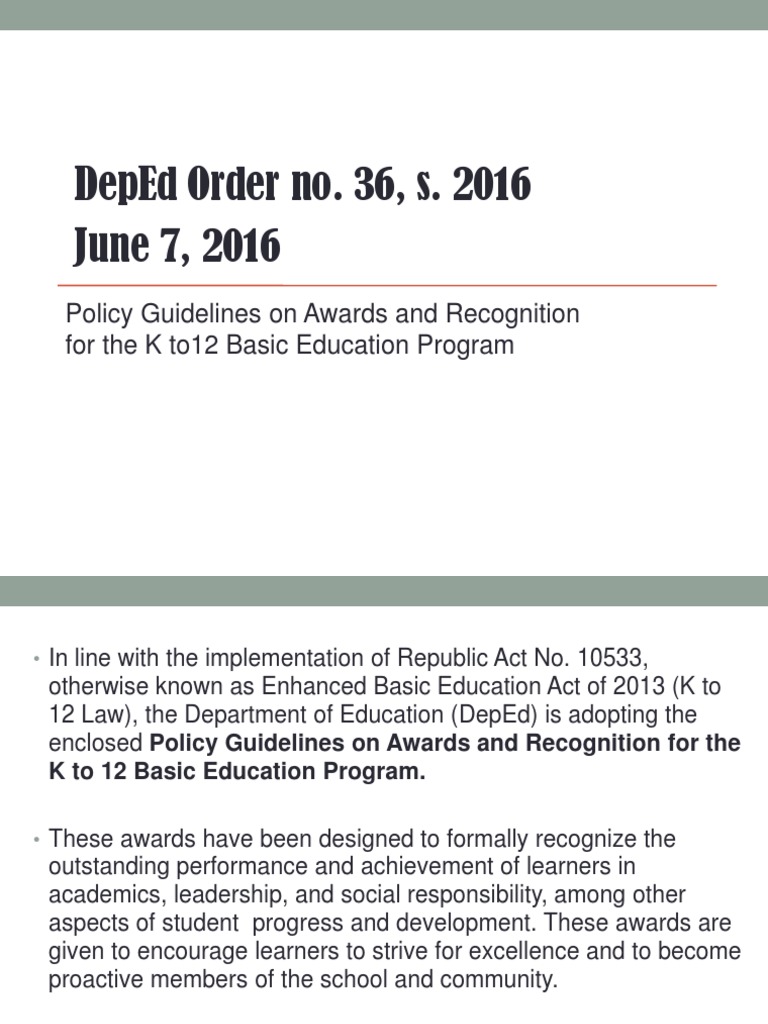 DepEd K to 12 Awards Policy | PDF | Schools | Curriculum