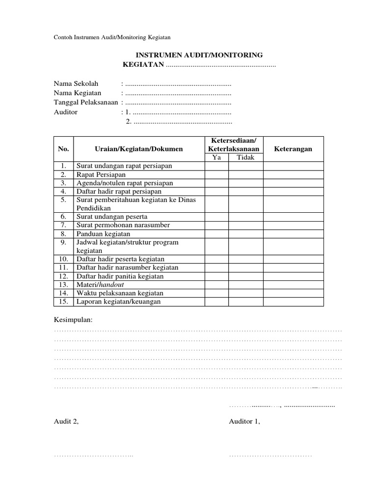 Contoh Instrumen Audit-Monev | PDF
