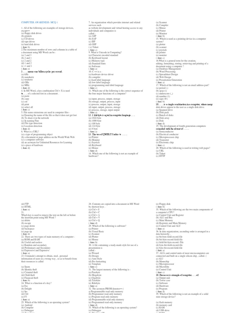 MCQ 1 | PDF | Input/Output | Random Access Memory