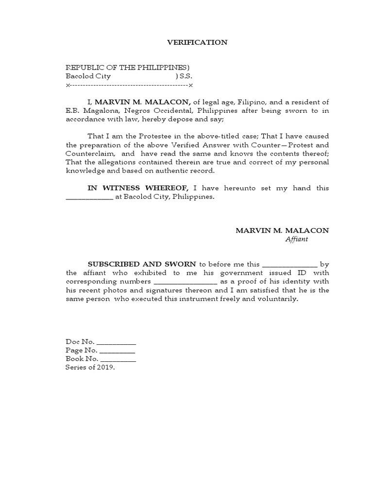 VERIFICATION | PDF | Affidavit | Government Information