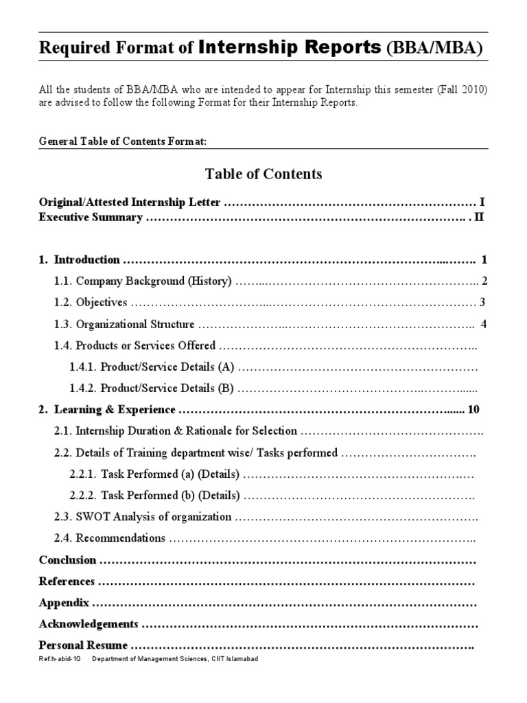 Recommended Format For Internship Reports | Download Free PDF | Times New Roman | Internship
