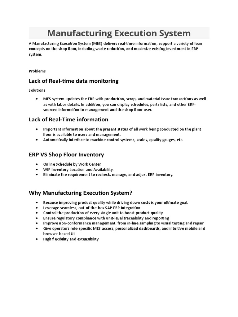 Manufacturing Execution System | PDF