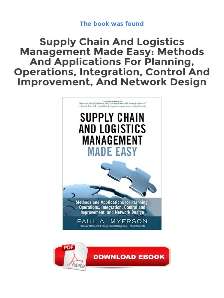 (PDF) Supply Chain and Logistics Management Made Easy Methods and ...