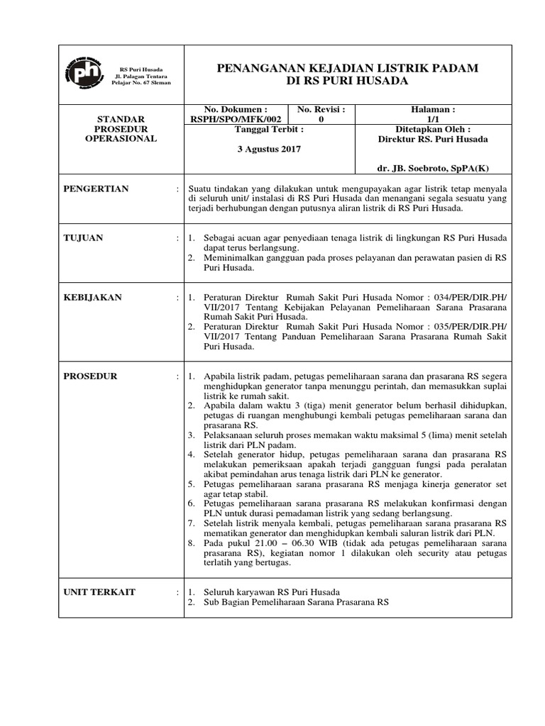 Sop Listrik Padam | PDF