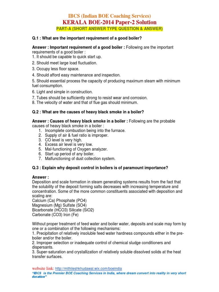 Kerala BOE 2014 Paper-2 Solutions | PDF | Boiler | Filtration
