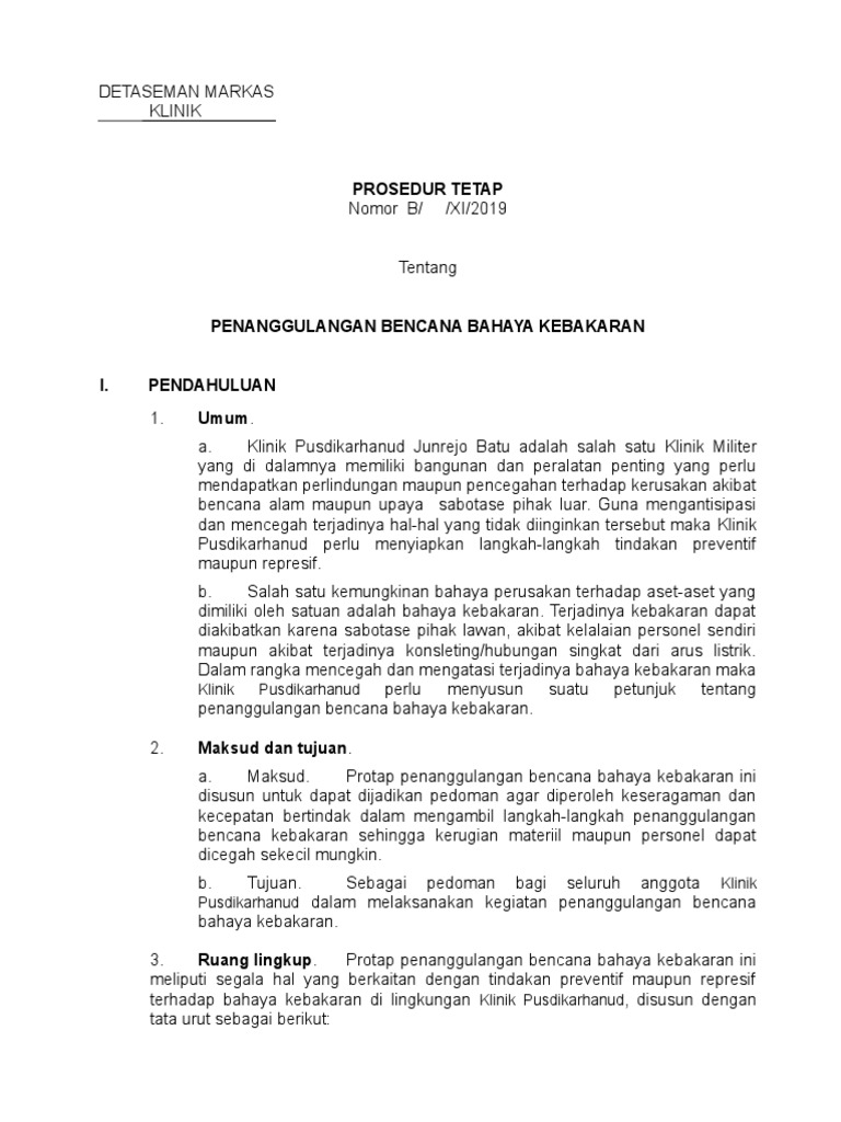 Protap Penanggulangan Bencana Bahaya Kebakaran | PDF