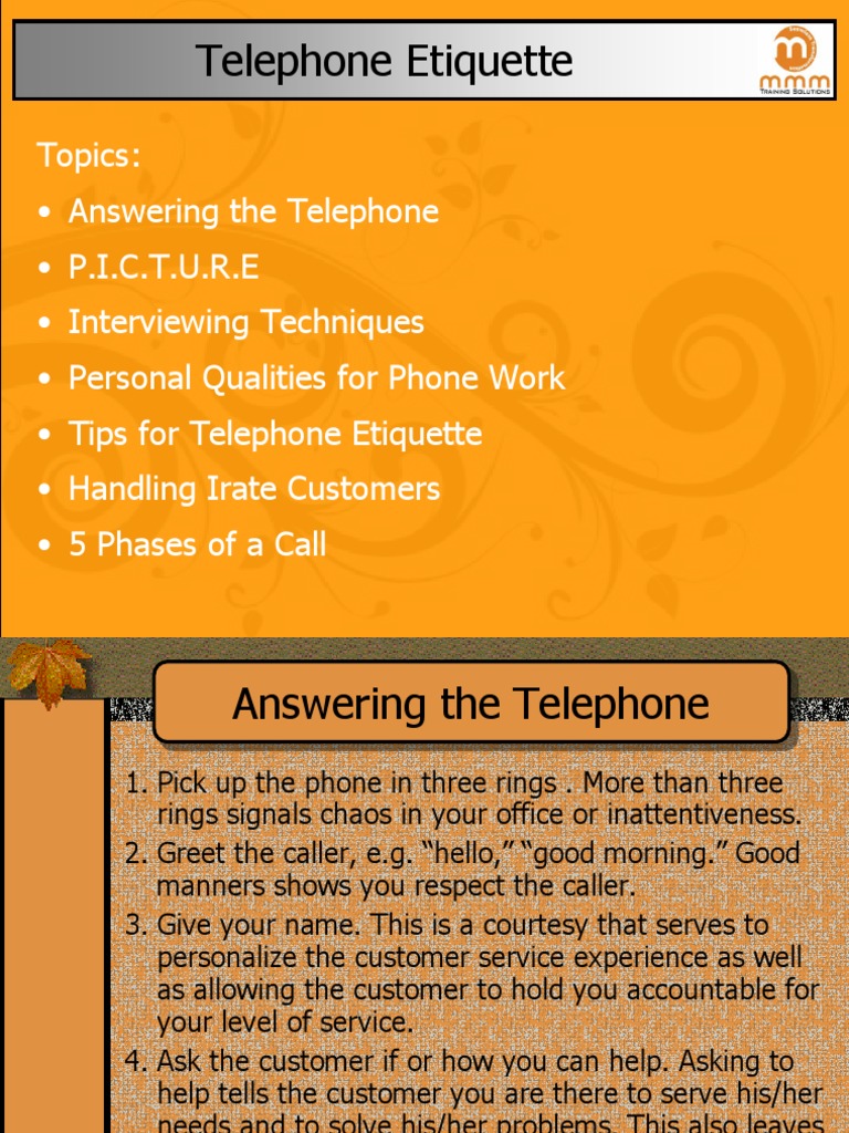 Telephone Etiquette | PDF | Telephone | Etiquette