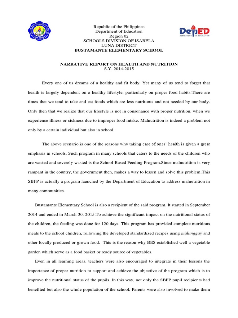 Narrative Report On Health and Nutrition | PDF | Nutrition | Diet ...