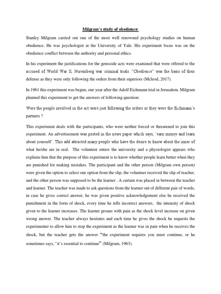 Milgram's Study of Obedience | PDF | Obedience (Human Behavior ...