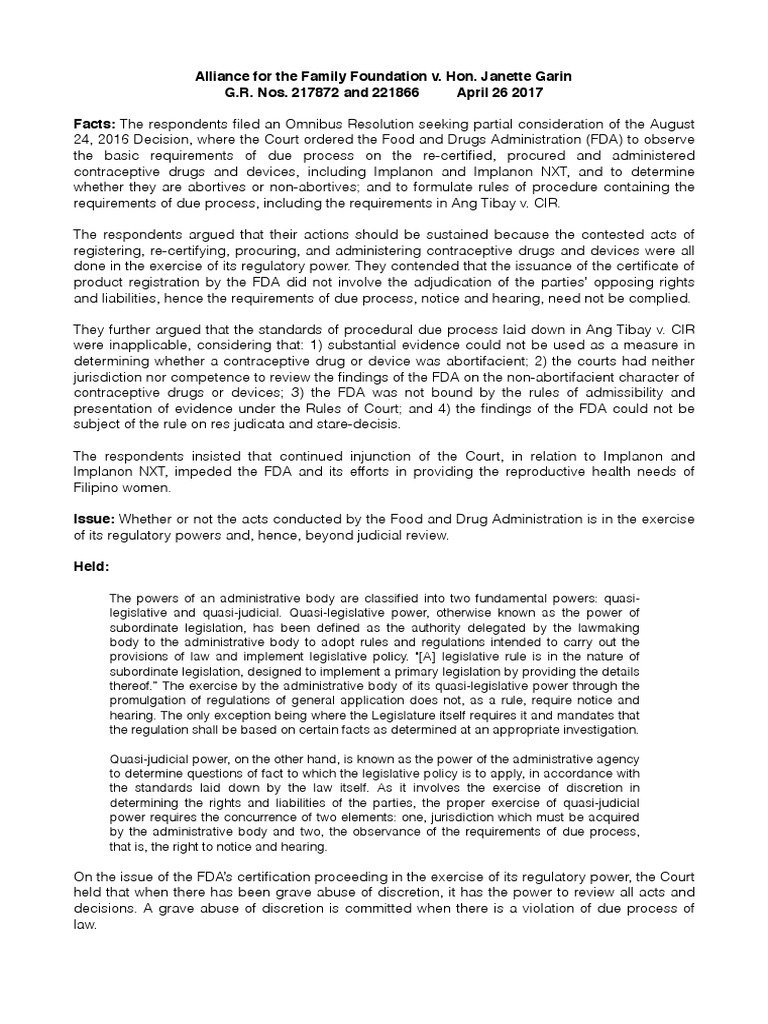 Alliance For The Family Foundation v. Hon. Garin 825 SCRA 191 | PDF ...