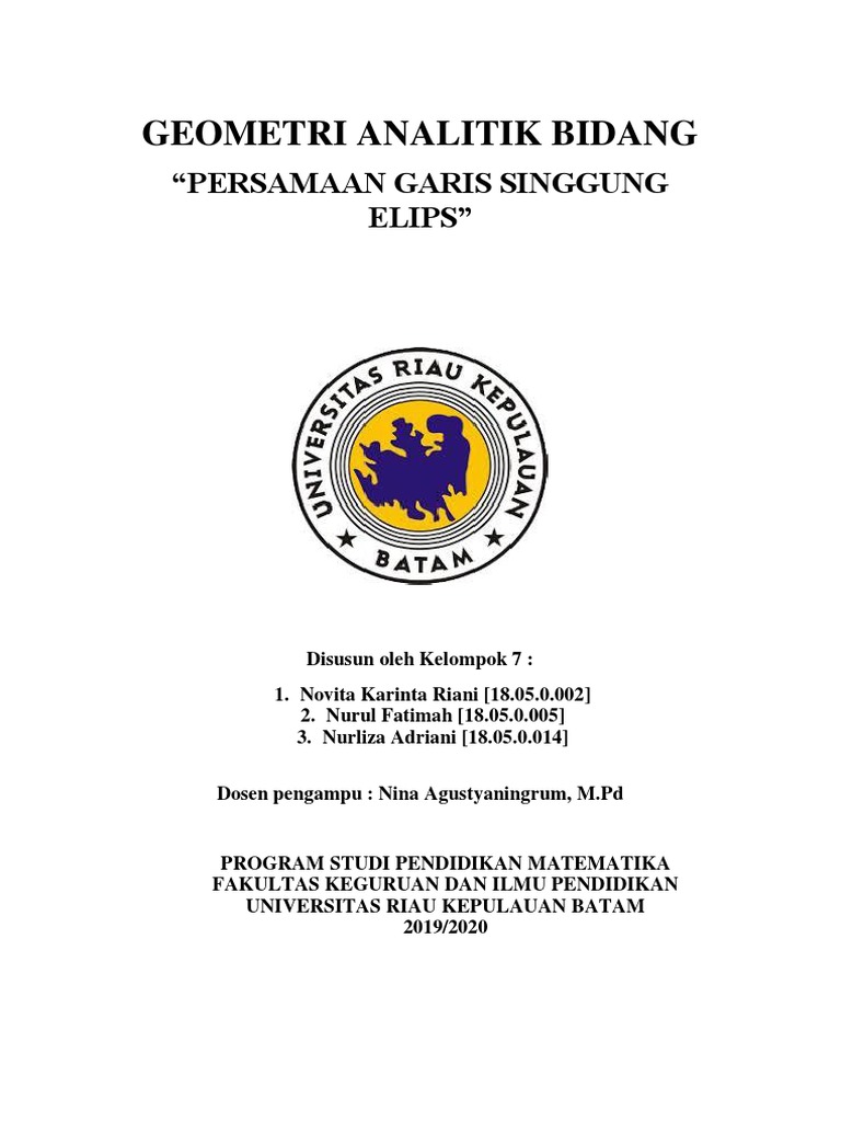 Persamaan Garis Singgung Elips Melalui Titik Pada Elips, Gradien Dan ...