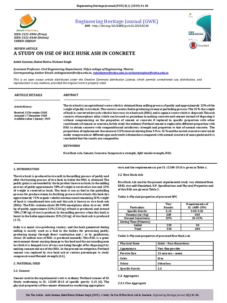 A Study On Use of Rice Husk Ash in Concrete | Download Free PDF ...