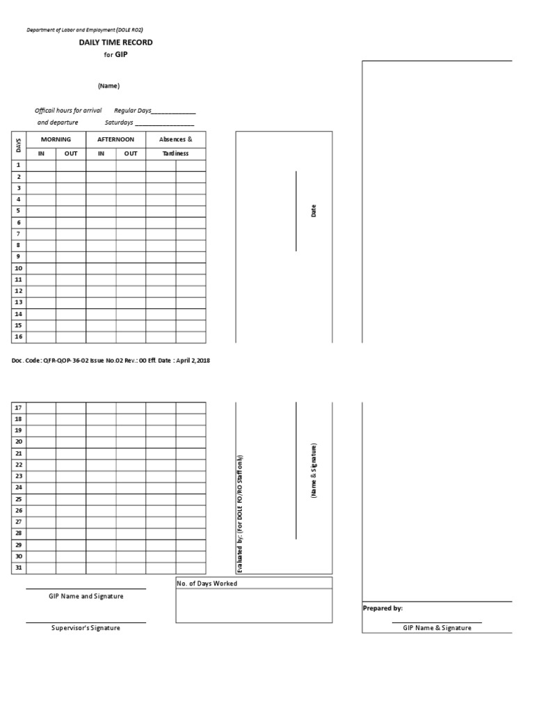 New Coded DTR For GIP | PDF | Labor | Employment