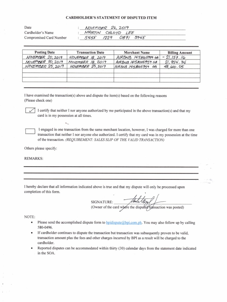 Dispute Form PDF | PDF