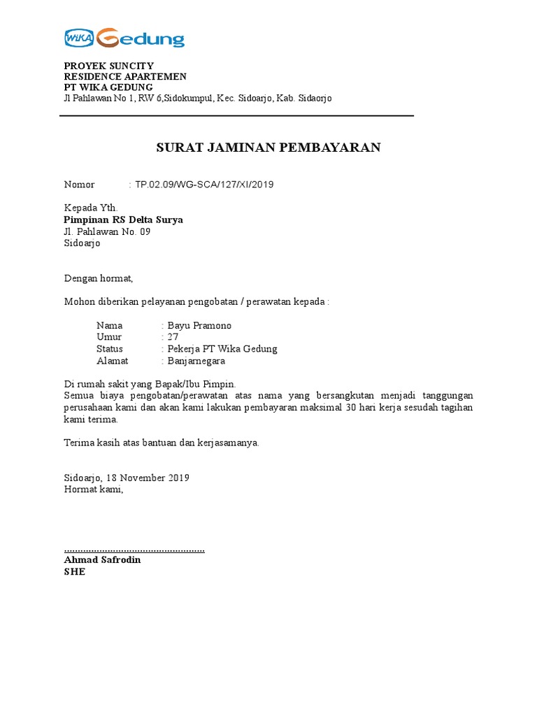 Contoh Surat Jaminan | PDF