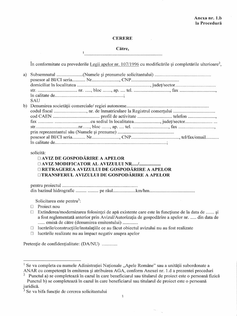 Cerere Apele Romane | PDF