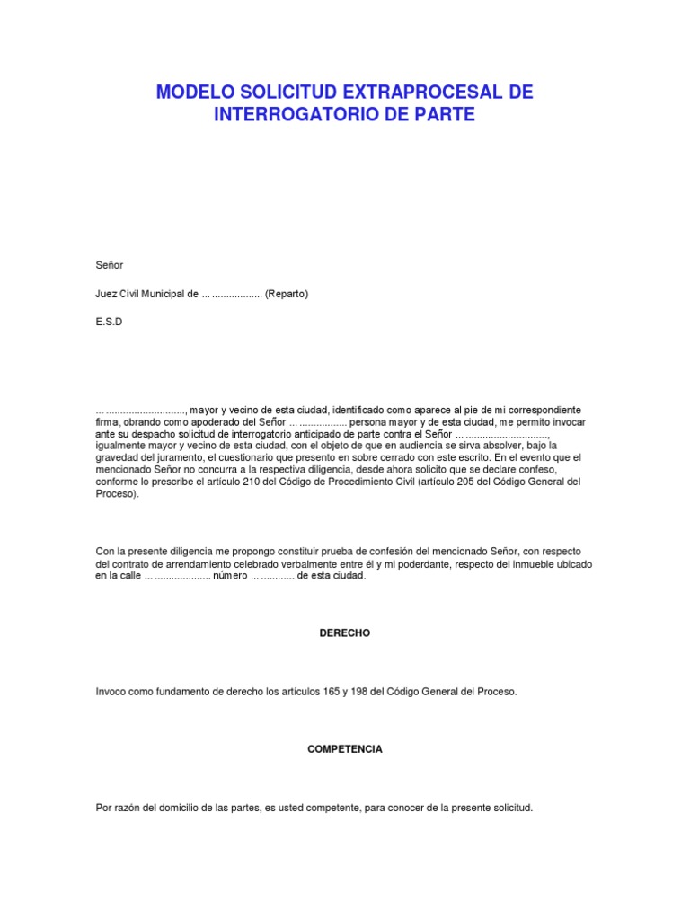 Modelo Solicitud Extraprocesal de Interrogatorio de Parte | PDF