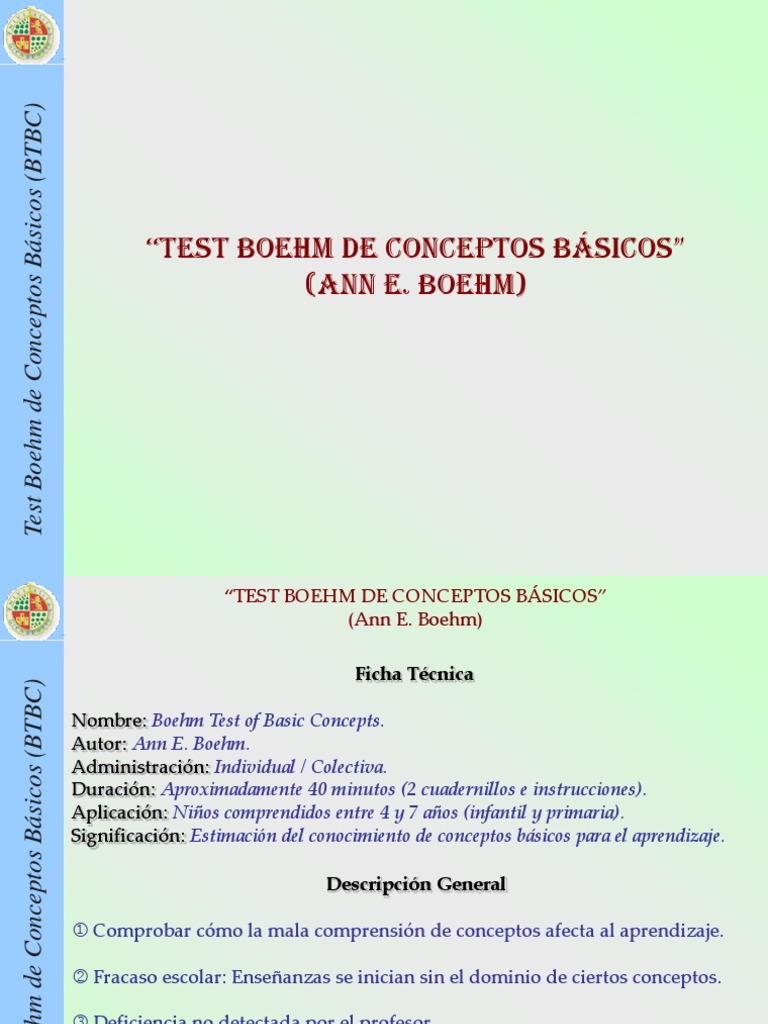 Test Boehm.pdf | Educación de la primera infancia | Ciencia cognitiva