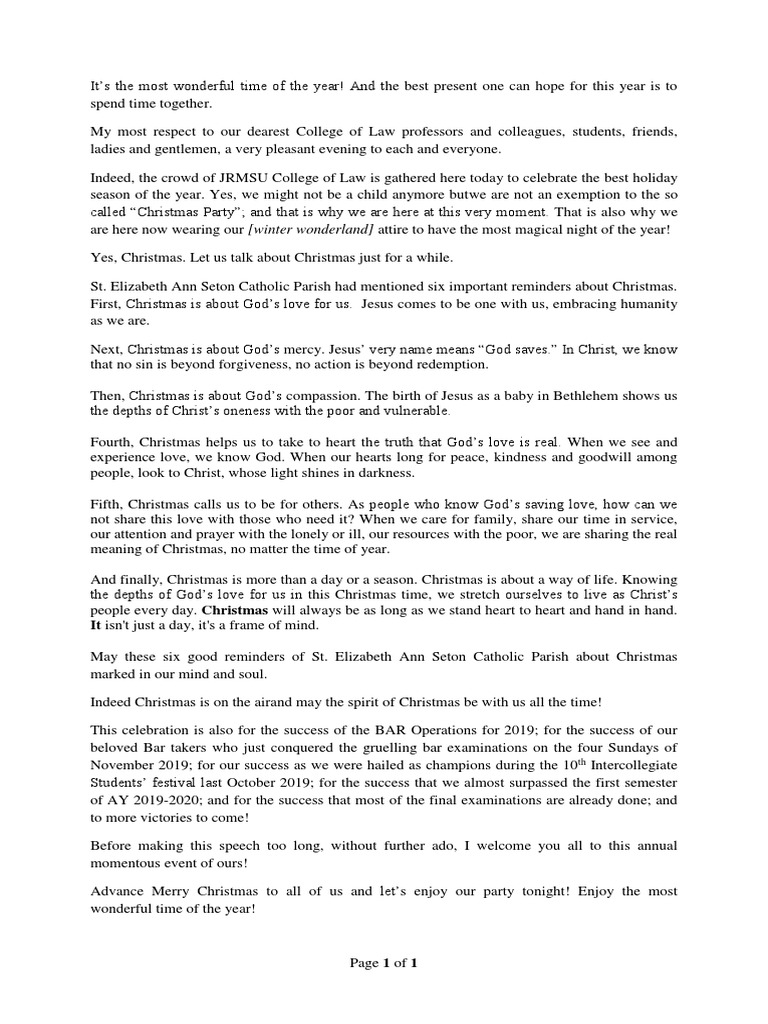 Speech For Christmas Party | PDF | Christmas | Jesus