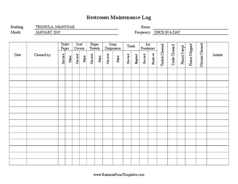 Bathroom Cleaning Log Sheet Template
