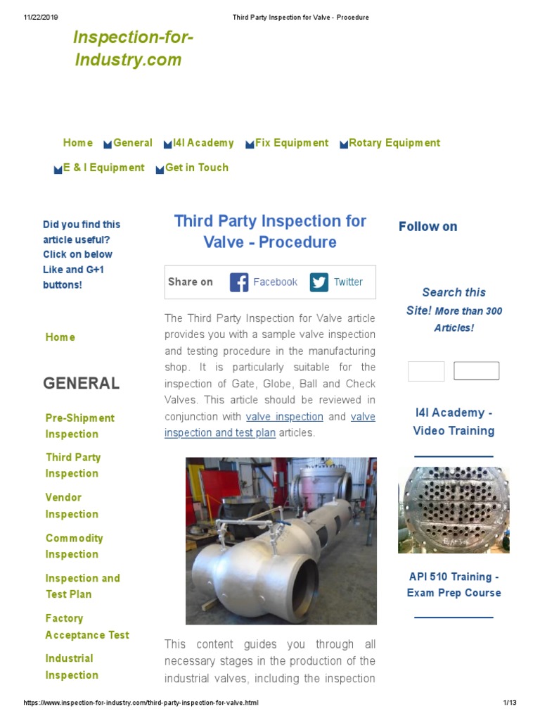 Third Party Inspection For Valve - Procedure | PDF | Pipe (Fluid ...
